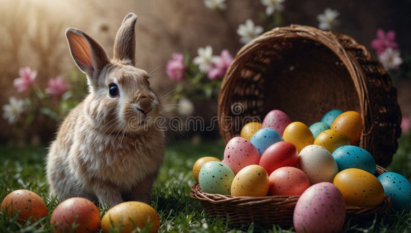 Easter Bunny Rabbit and Basket with Eggs. Minimal Abstract Holidays ...