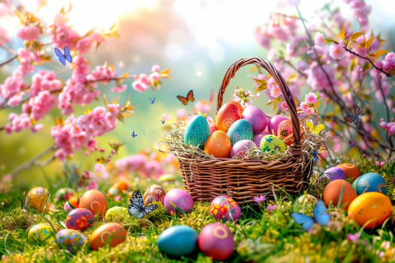 Easter Bunny Decorated Eggs Adorable Rabbit Spring Color Copy Space ...