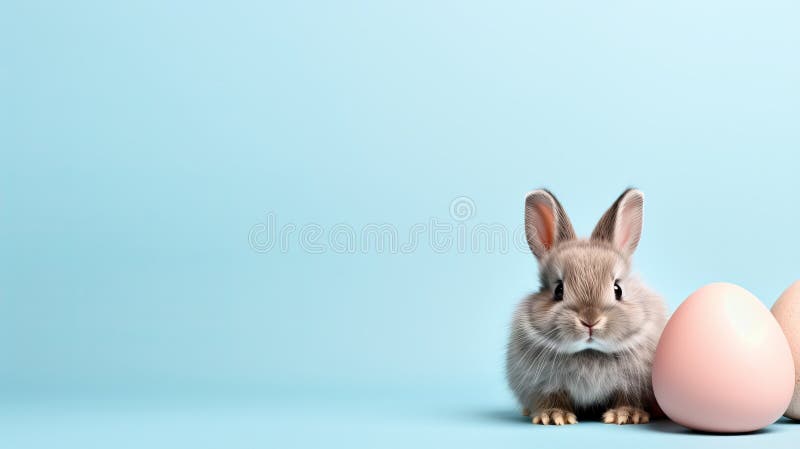 Easter Bunny Rabbit with Colorful Egg on Pastel Spring Background ...
