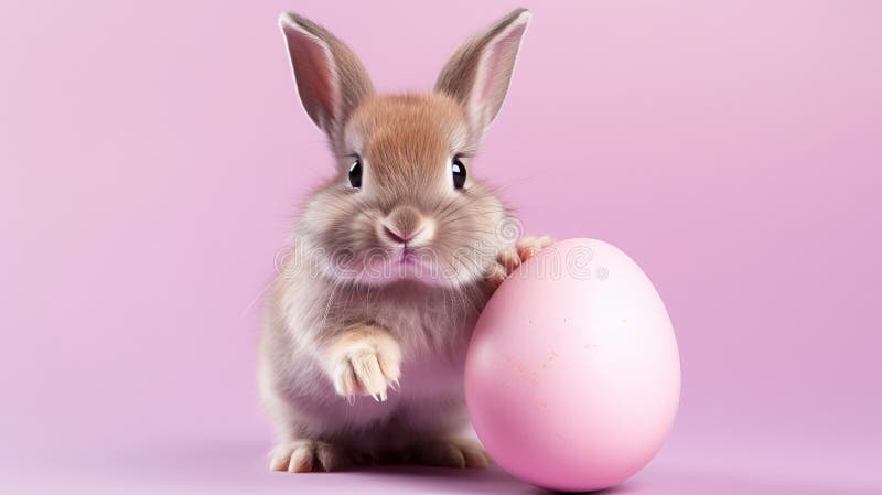 Easter Bunny Rabbit with Colorful Egg on Pastel Spring Background ...