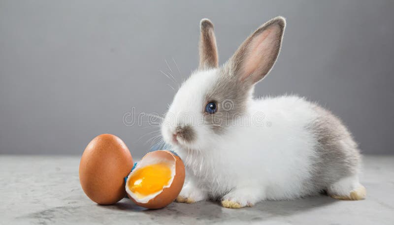 Easter Bunny Rabbit with Egg on Gray Background Stock Illustration ...