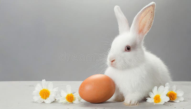 Easter Bunny Rabbit with Egg on Gray Background Stock Illustration ...