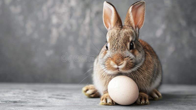 Easter Bunny Rabbit with Egg on Gray Background Stock Illustration ...