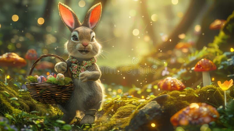 Easter Bunny Rabbit with Egg in Wonderland. Generative AI Stock Image ...