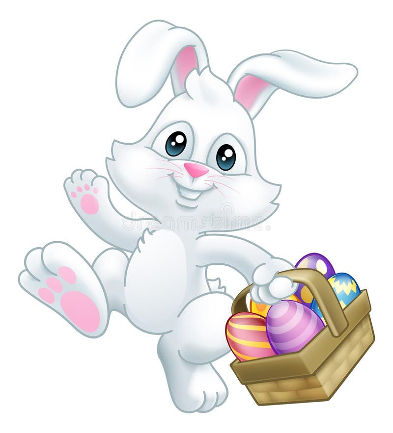 Easter Bunny Rabbit Eggs Basket Cartoon Stock Vector - Illustration of ...