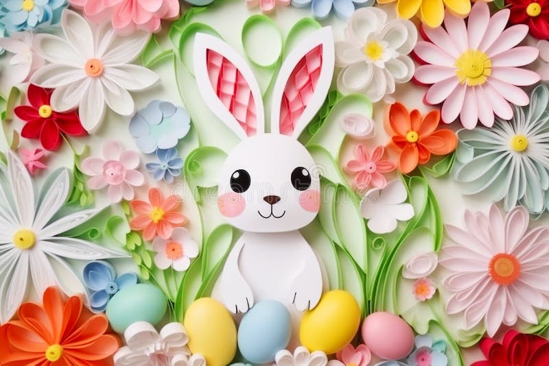 Easter Bunny Rabbit and Eggs with Paper Flowers Stock Illustration ... Easter Bunny Rabbit and Eggs with Paper Flowers Stock Illustration ...