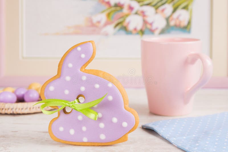 Easter Bunny Rabbit Gingerbread Cookie Stock Photo - Image of colored ...