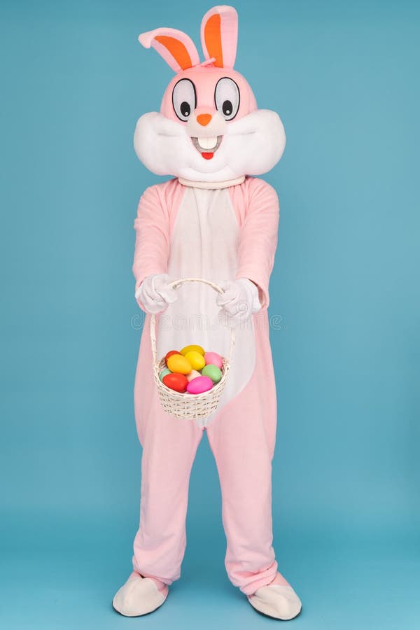 Easter Bunny or Rabbit or Hare with Basket of Colored Eggs, Having Fun ...