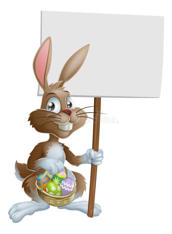 Easter Bunny Rabbit Holding Sign Stock Vector - Illustration of graphic ...