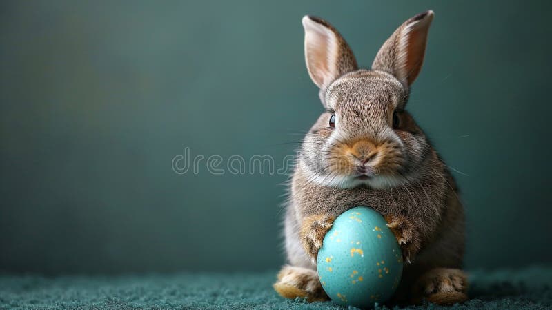 Easter Bunny Rabbit with Painted Egg on Pastel Background. Easter ...