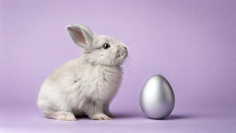 Easter Bunny Rabbit with Silver Egg on Light Purple Background. Easter ...
