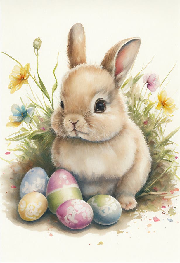 Easter Bunny Rabbit Surrounded by Colourful Eggs Stock Illustration ...