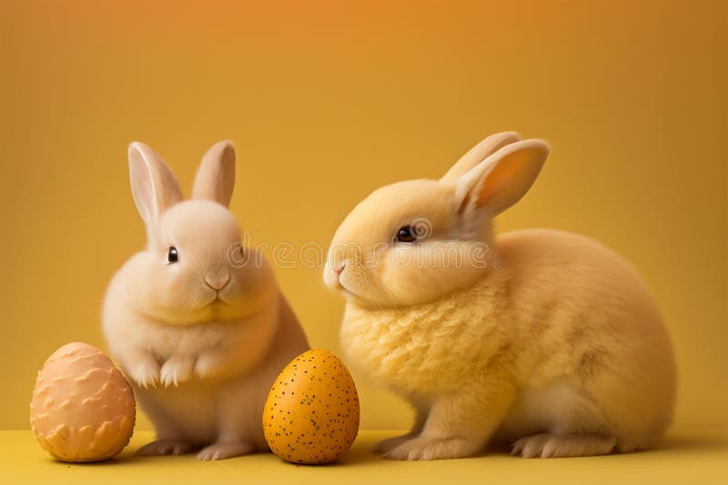 Easter Bunny Rabbit with Yellow Painted Egg on Yellow Background Stock ...