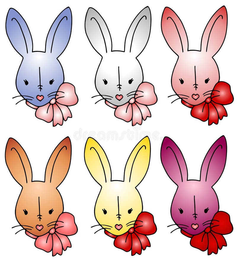 Easter Bunny Rabbits Wearing Bows 2 Stock Illustration - Illustration ...