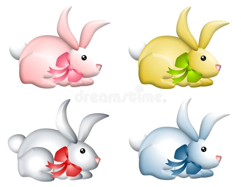 Easter Bunny Rabbits Wearing Bows Stock Illustration - Illustration of ...