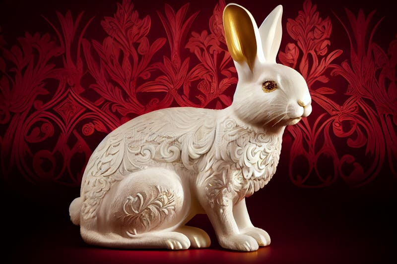 Easter Bunny on Red Elegant and Ornate Background, Generative AI Stock ...