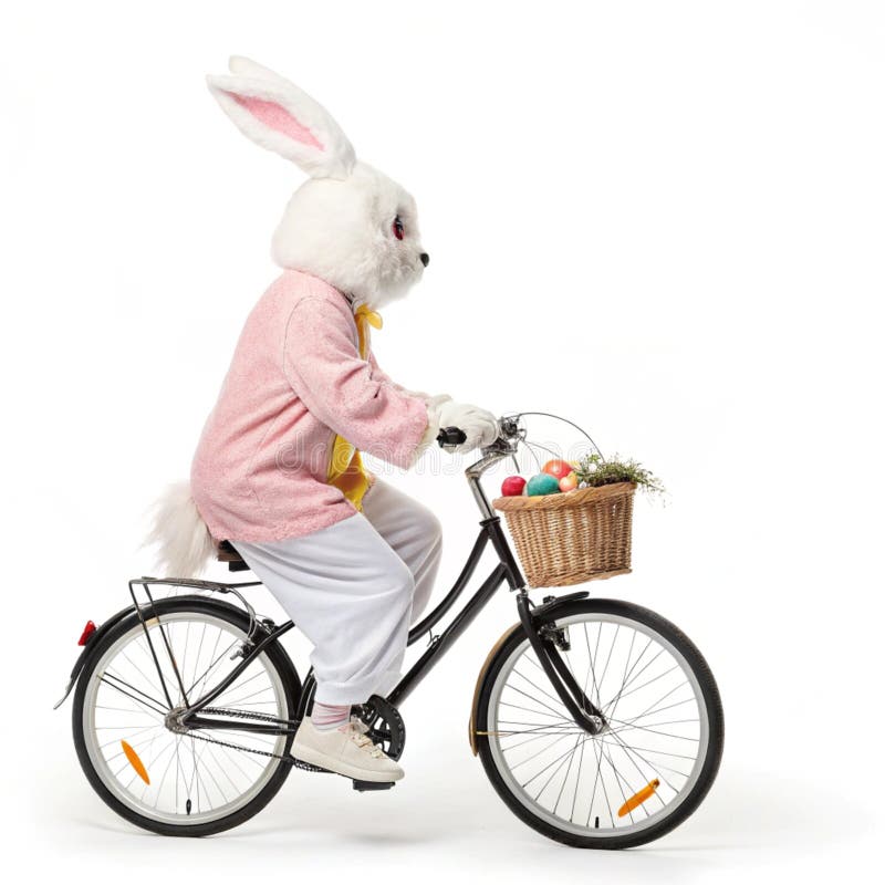 Easter Bunny Rides a Bicycle Isolated on Transparent Background Stock ...