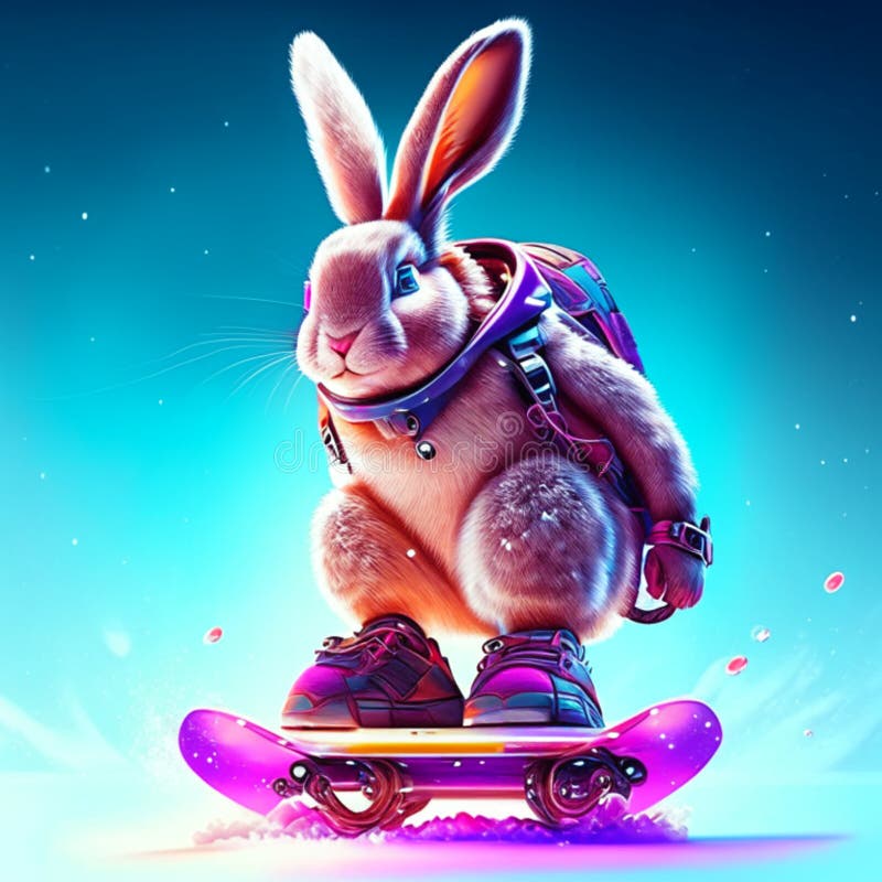 Easter Bunny Riding a Skateboard. 3d Render Illustration Stock ...