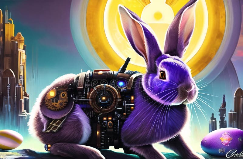 Easter Bunny Robot Background in Beautiful Banner. Happy Easter Holiday ...