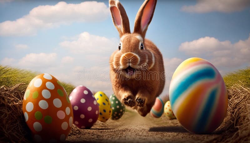 Easter Bunny Running through Easter Eggs Stock Illustration ...