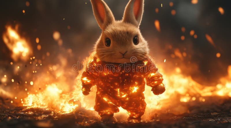Easter Bunny Running through Fire and Flames Stock Image - Image of ...