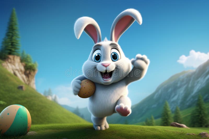 Easter Bunny Running Holding Easter Egg in Its Hands Stock Illustration ...