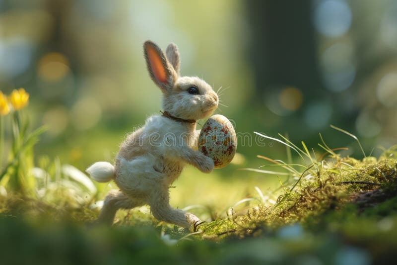 Easter Bunny Running Holding Easter Egg in Its Hands Stock Illustration ...