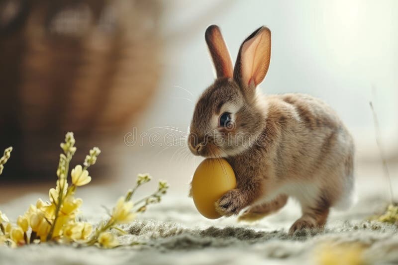 Easter Bunny Running Holding Easter Egg in Its Hands Stock Illustration ...
