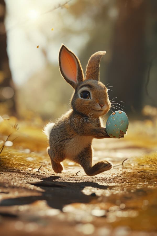 Easter Bunny Running Holding Easter Egg in Its Hands Stock Illustration ...