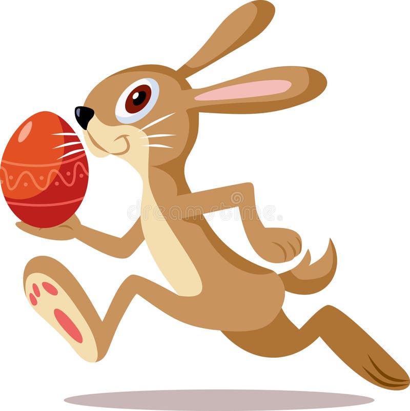 Easter Bunny Running with Red Painted Egg Vector Cartoon Stock ...