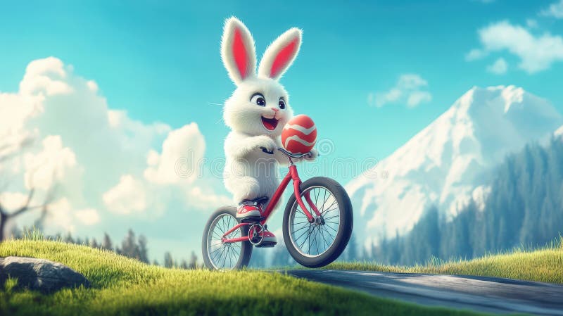 Easter Bunny S Joyful Ride: Delivering Egg on Bicycle with Mountain ...
