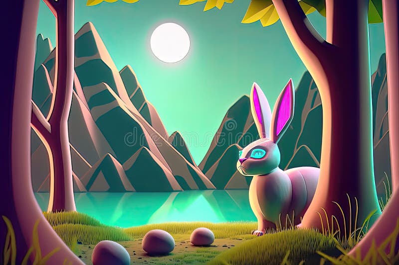 Easter Bunny S Paradise: a Scenic Illustration Stock Illustration ...