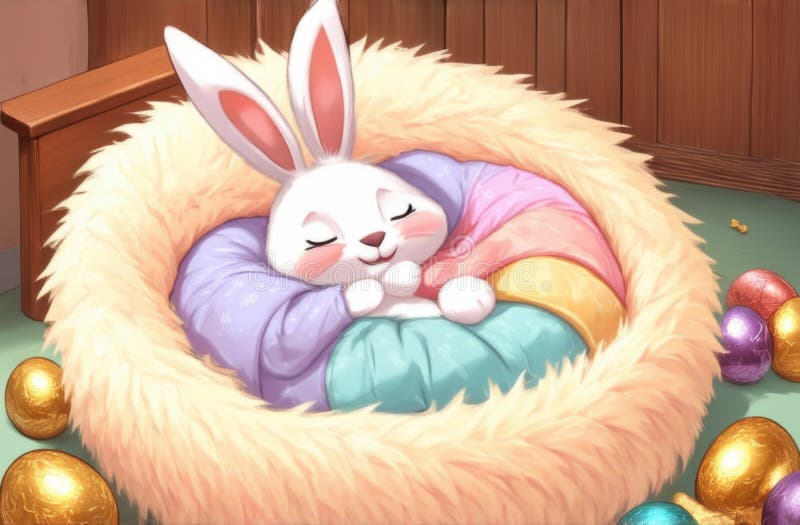 Easter Bunny Scene at a Bedroom Stock Illustration - Illustration of ...