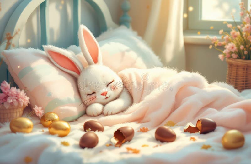 Easter Bunny Scene at a Bedroom Stock Illustration - Illustration of ...