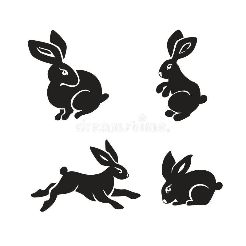 Easter Bunny Set, Rabbit Silhouette, Vector Illustration Stock Vector ...