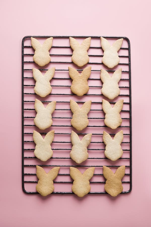 Easter Bunny Shaped Cookies on Pink Background Stock Image - Image of ...