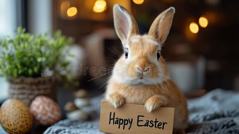 Cute Bunny Celebrating Easter in a Cozy Indoor Setting Stock Footage ...