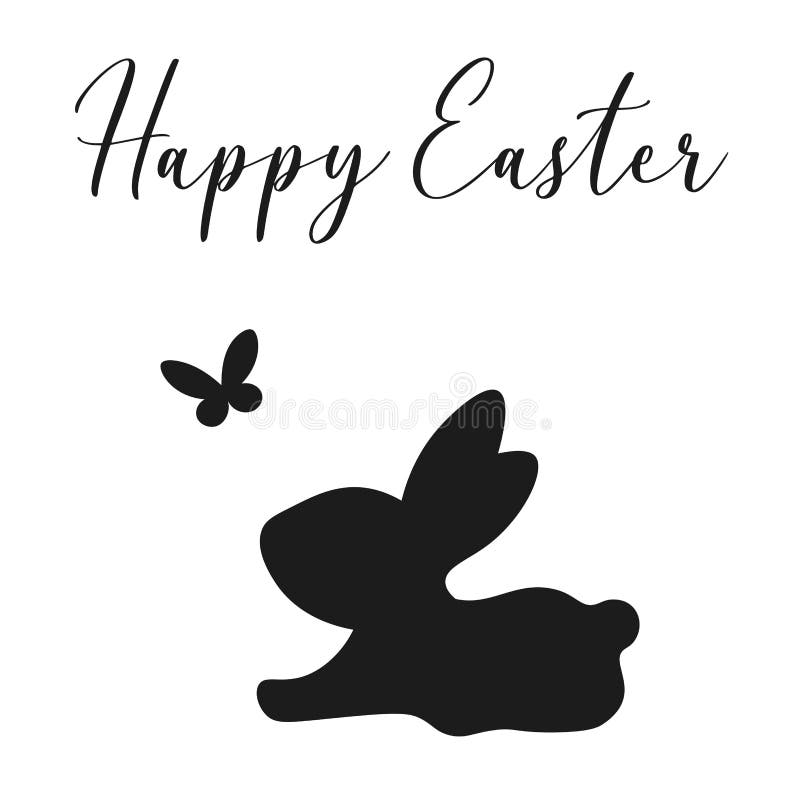 Easter Bunny Silhouette. Happy Easter. Cute Spring Bunny with Butterfly ...