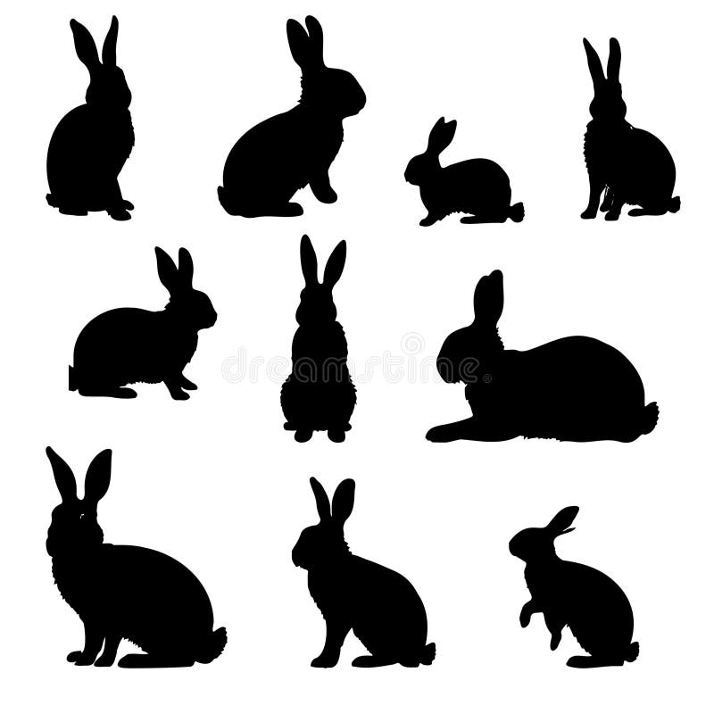 Easter Bunny Silhouettes Isolated on White Background. Rabbit and Hare ...