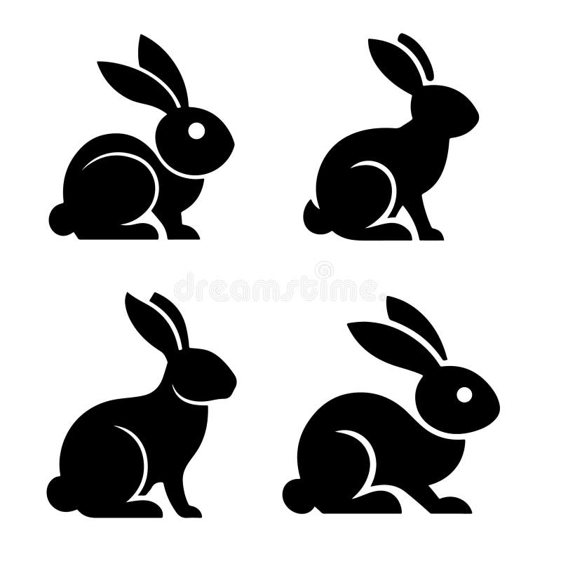 Easter Bunny Silhouettes Isolated on a White Background. Stock ...