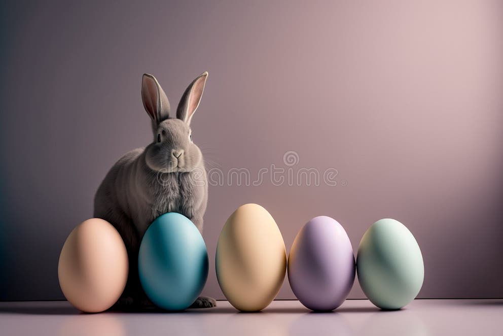 The Easter Bunny Sits Next To the Easter Eggs AI Generation Stock Illustration - Illustration of ...