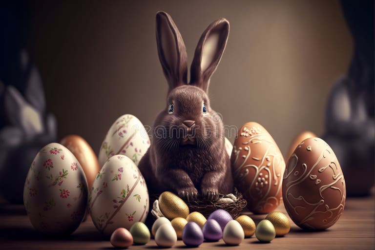 The Easter Bunny Sits Next To the Easter Eggs AI Generation Stock Illustration - Illustration of ...