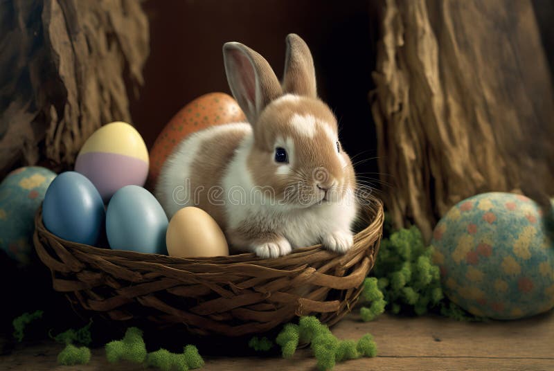 Easter Bunny Sitting in a Basket. Cute and Sweet. Stock Illustration ...
