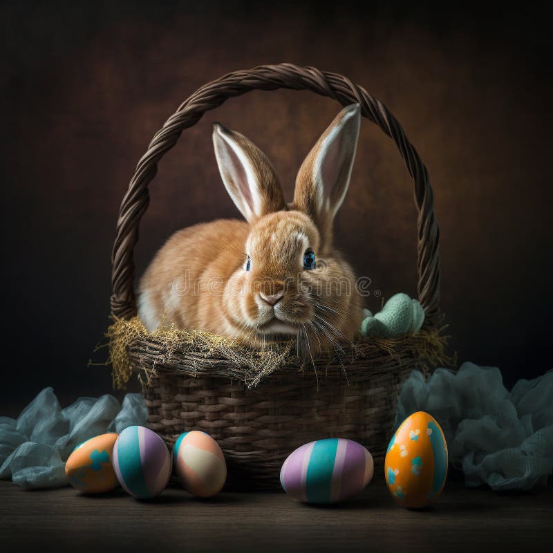 Easter Bunny Sitting in Egg Basket Created with Generative AI ...