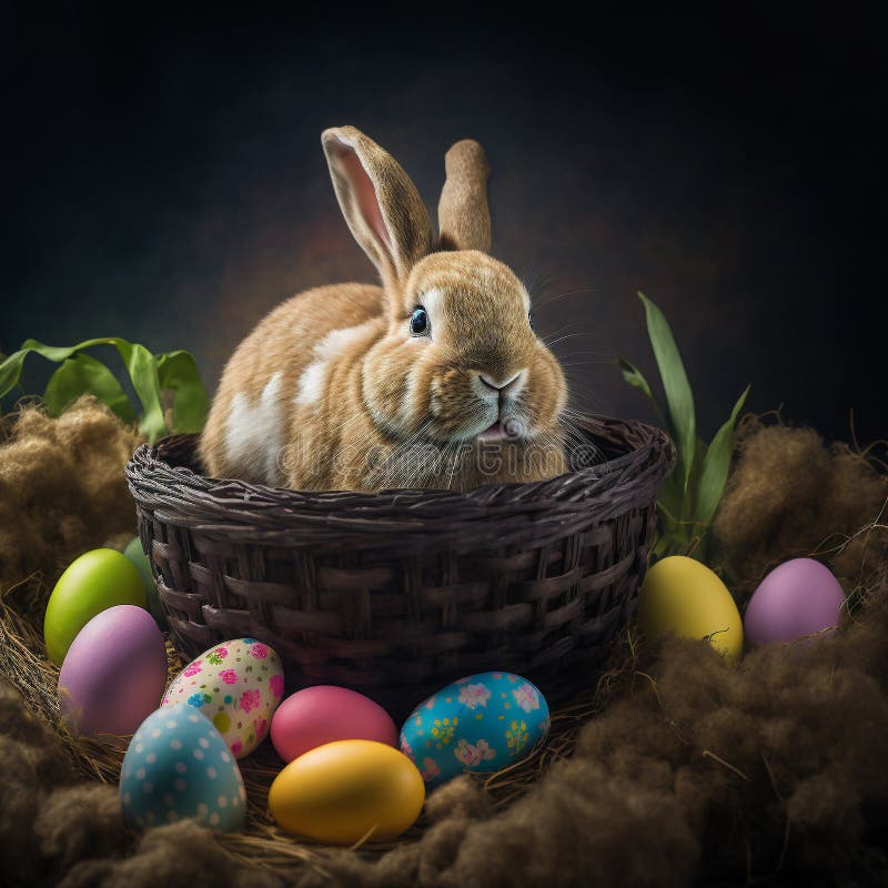 Easter Bunny Sitting in Egg Basket Created with Generative AI ...