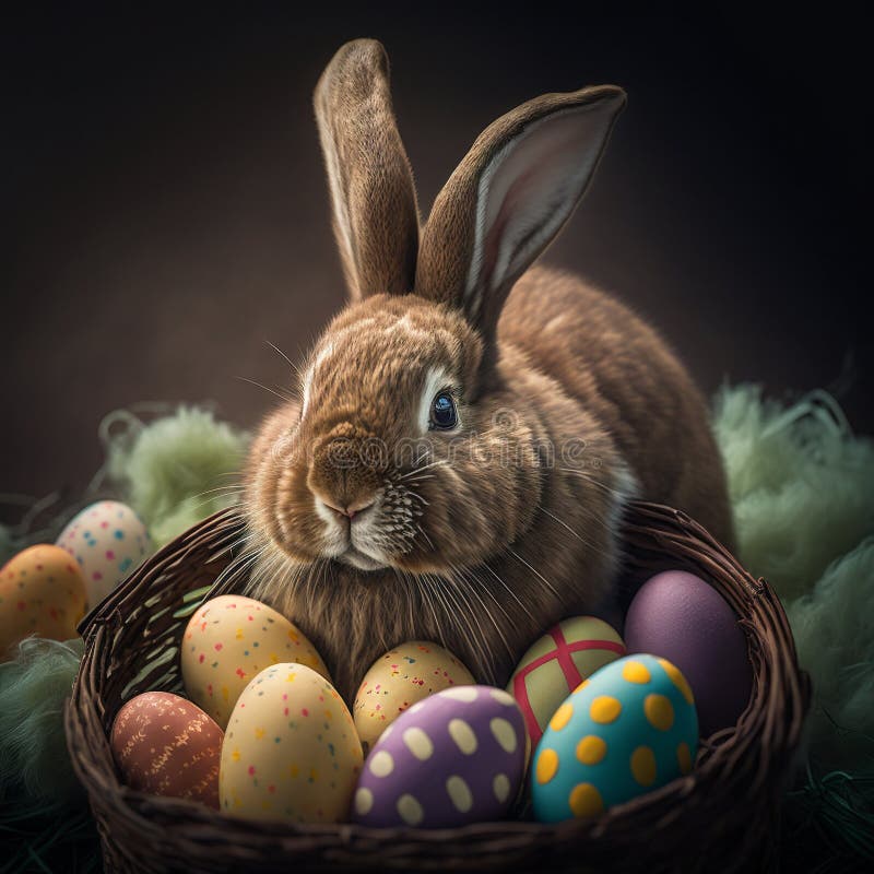 Easter Bunny Sitting in Egg Basket Created with Generative AI ...