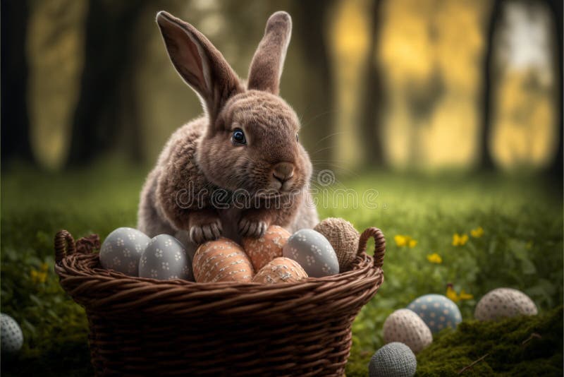 Easter Bunny Sitting in Egg Basket Created with Generative AI ...
