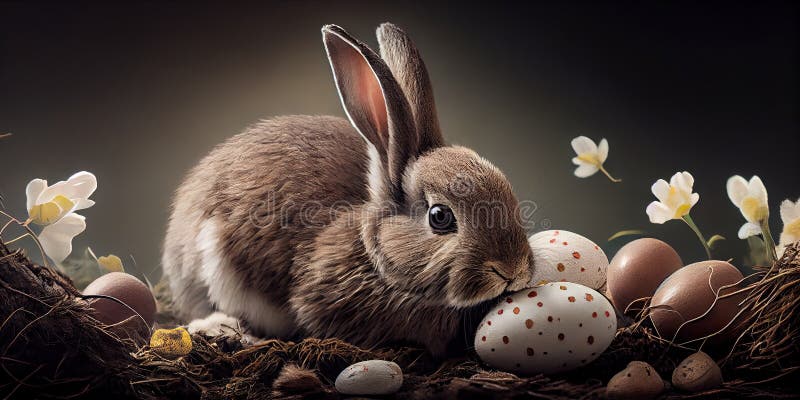 The Easter Bunny Sitting Next To the Eggs, Generative Ai Stock ...