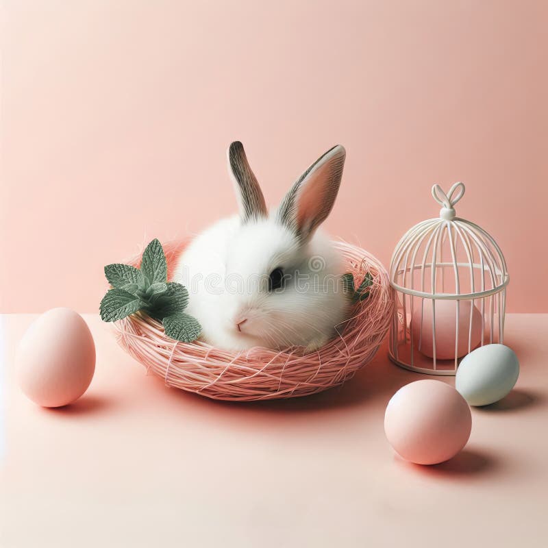 Easter Bunny Sitting Next To Easter Eggs Stock Image - Image of ...