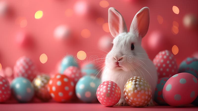 Easter Bunny Sitting Surrounded Painted Easter Eggs Indoor . Space for ...